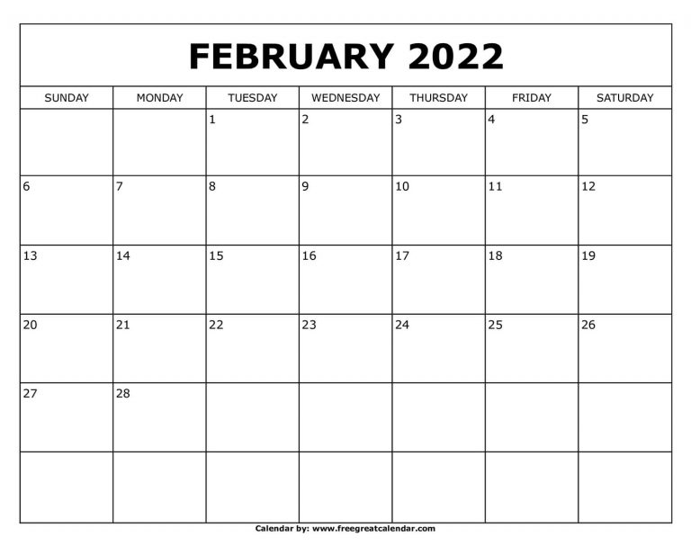 Free Printable February 2022 Calendar