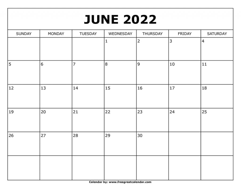 Free Printable June 2022 Calendar