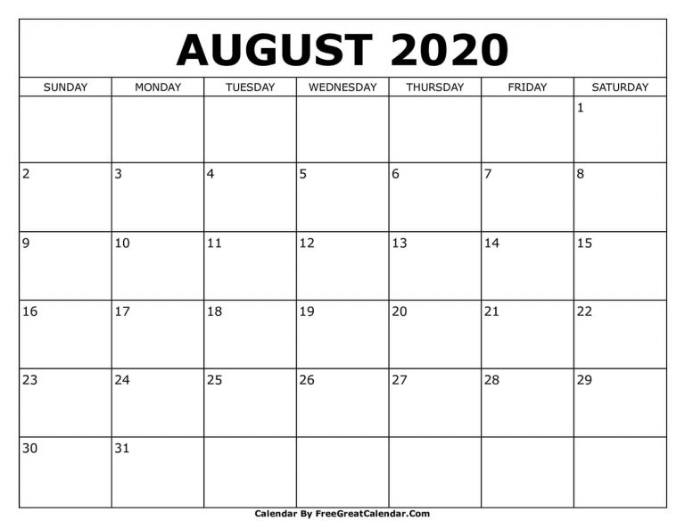 Free Printable August 2022 Calendar