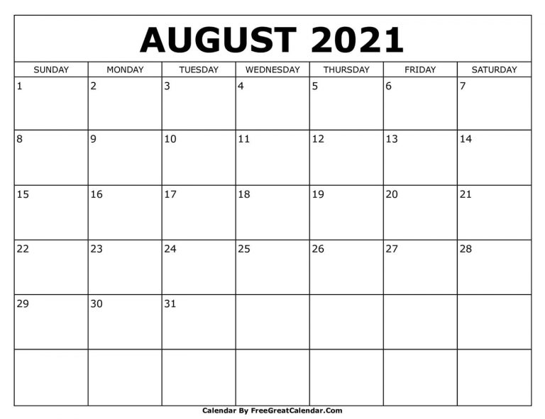 Free Printable August 2022 Calendar