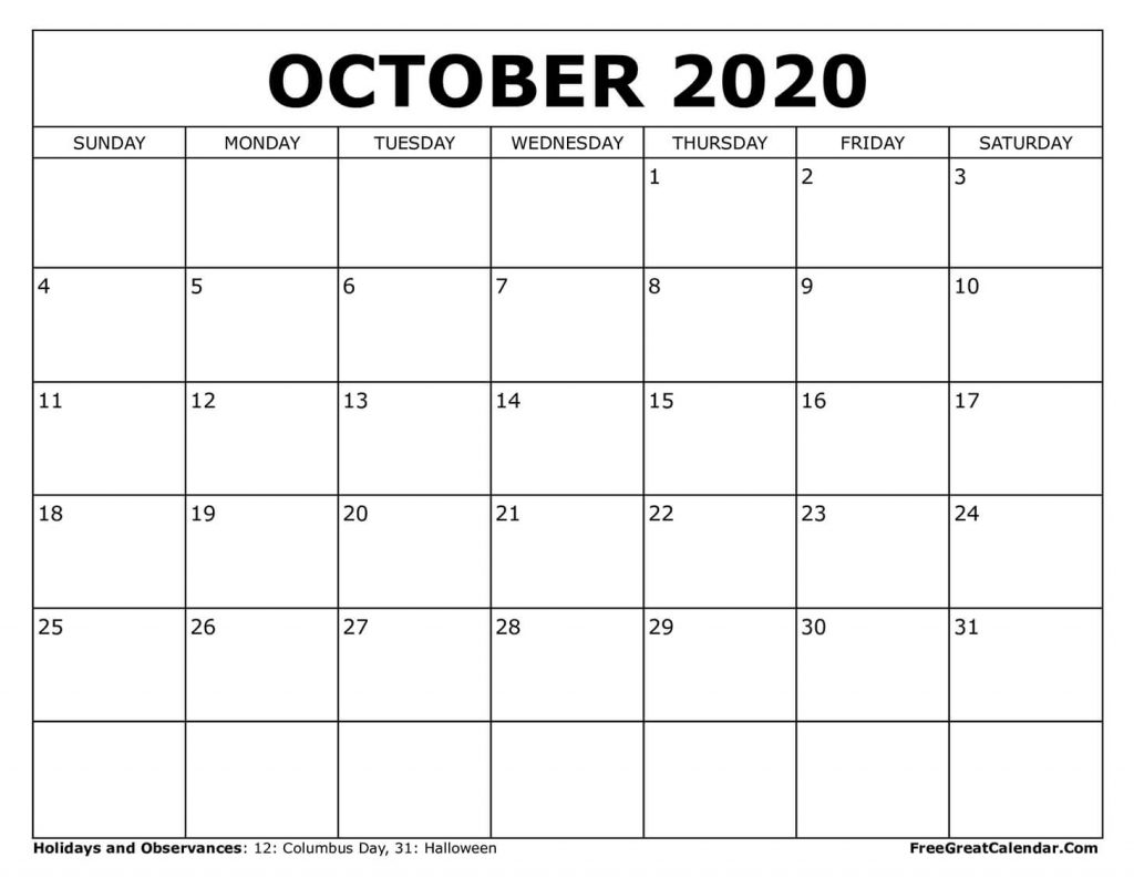 Free Printable October 2021 Calendar