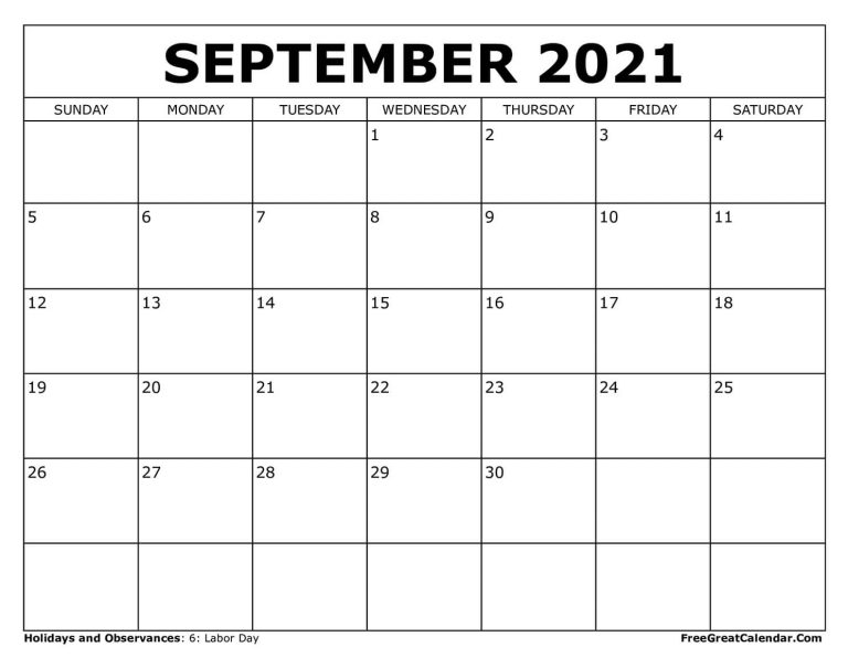 Free Printable September 2021 Calendar